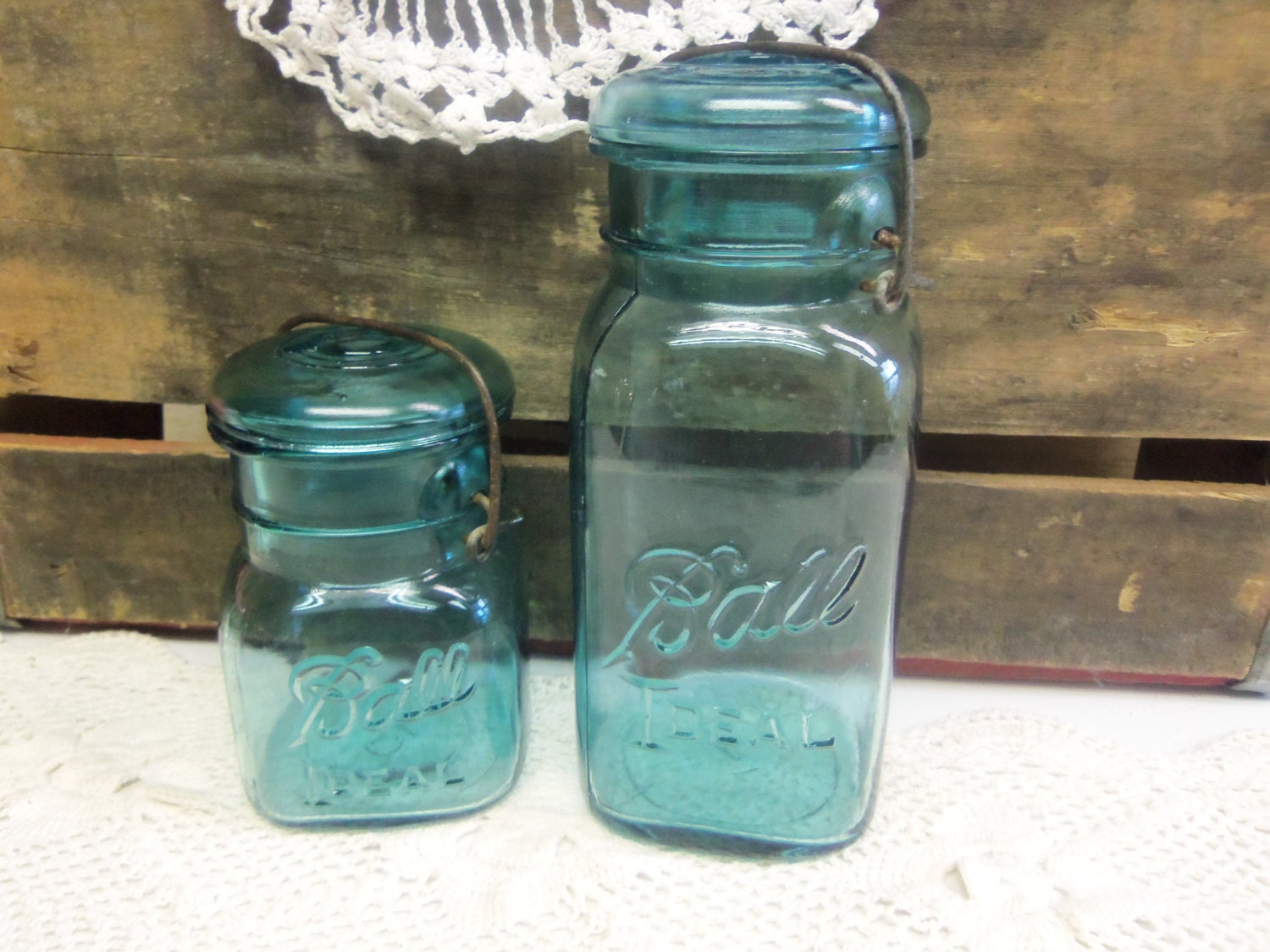 Jars & Containers Kitchen & Dining 4 Vintage Aqua Mason Jar Scratch and ...