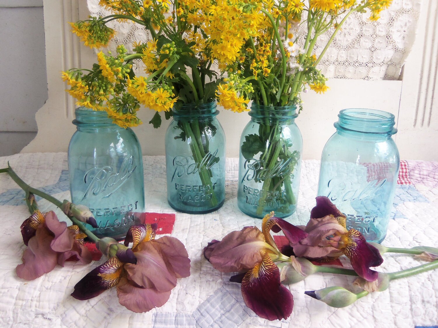 Jars & Containers Kitchen & Dining 4 Vintage Aqua Mason Jar Scratch and ...