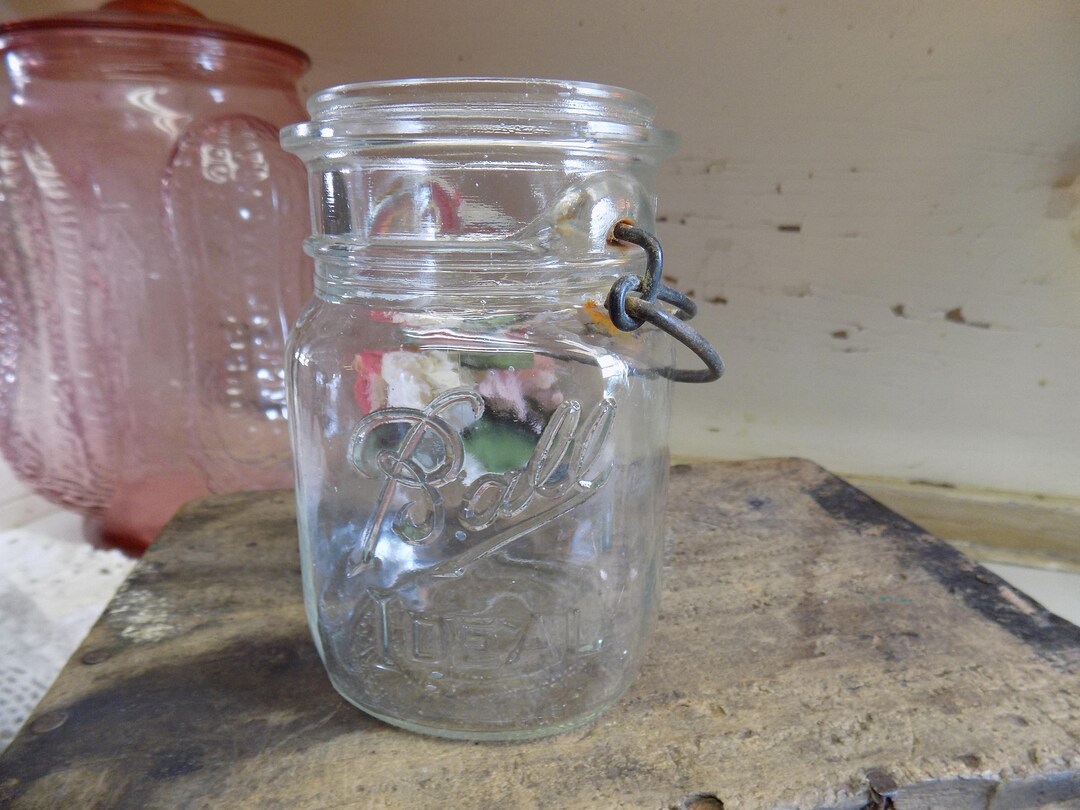 5 Vintage Clear Ball Ideal Wire Bail Jars Pint Sized NO LIDS Wedding or ...