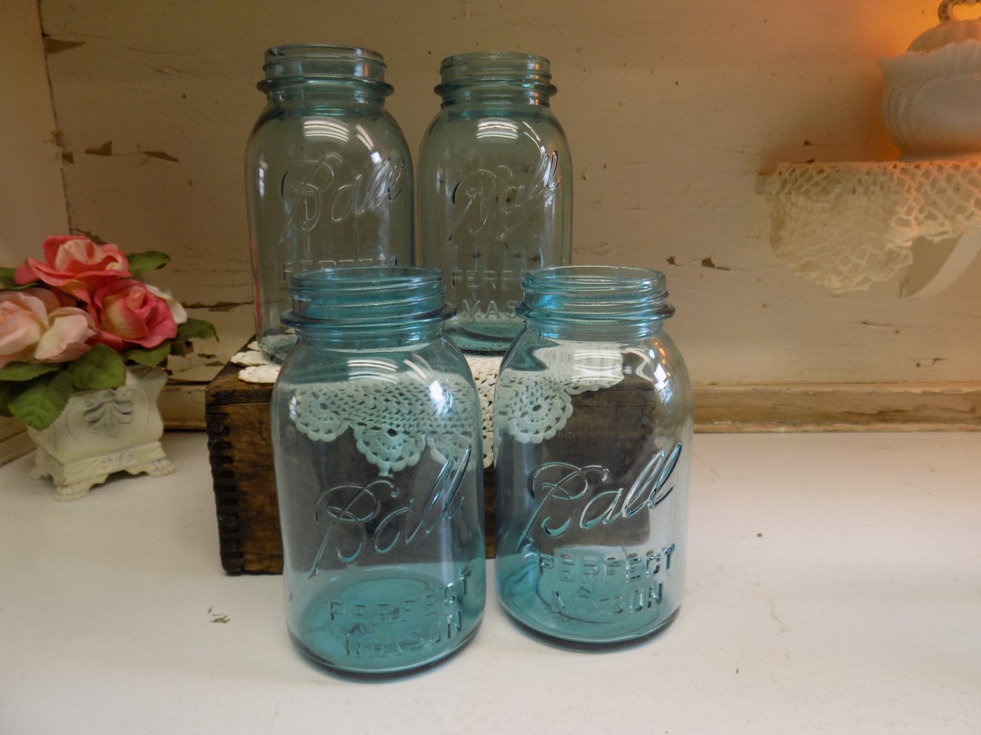 4 SCRATCH and DENT Aqua Colored Ball Perfect Mason Quart Sized Jars ...