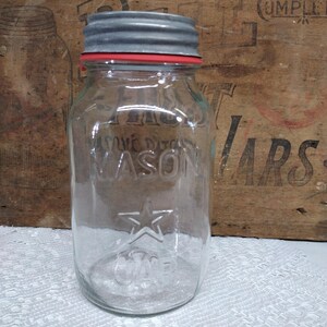 One Vintage IMPERFECT Clear Quart Sized Mason Star Jar With Rustic ...
