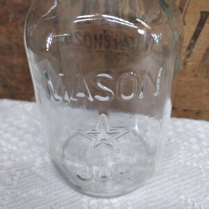 One Vintage IMPERFECT Clear Quart Sized Mason Star Jar With Rustic ...