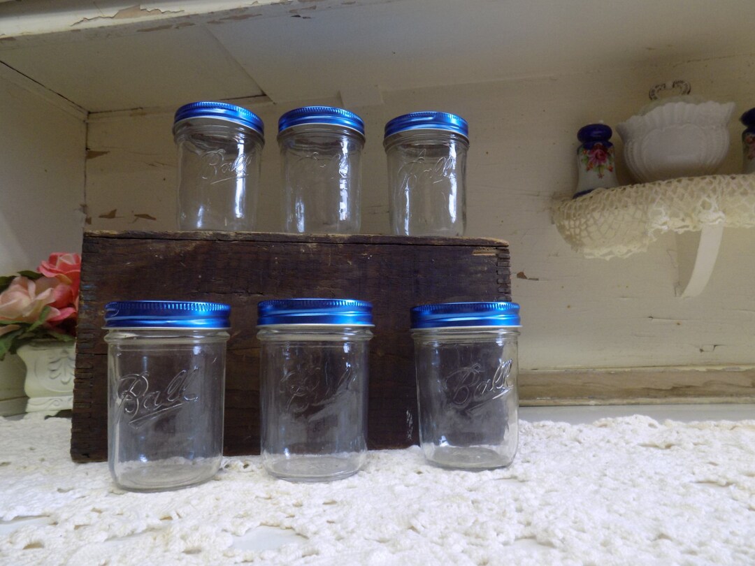6 Vintage Ball Brand Jelly Jars With New Cheerful Blue Metal Lids B1226 ...