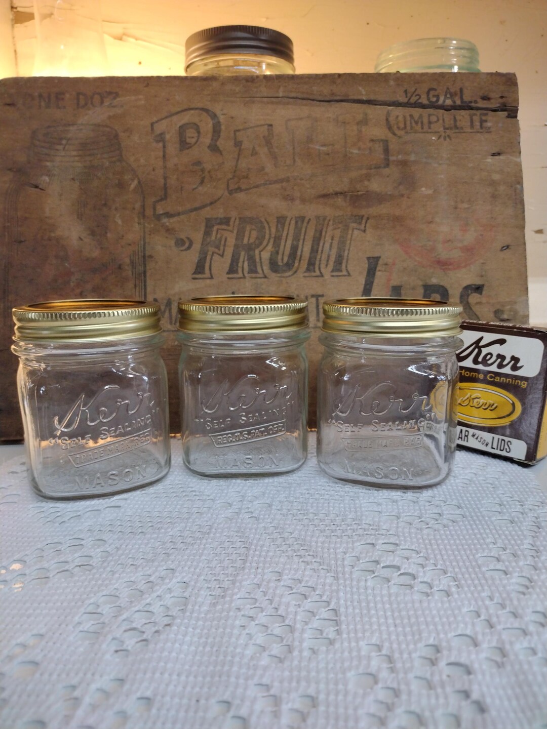 3 Vintage Imperfect REGULAR STANDARD Mouth Half Pint Clear Kerr Self ...