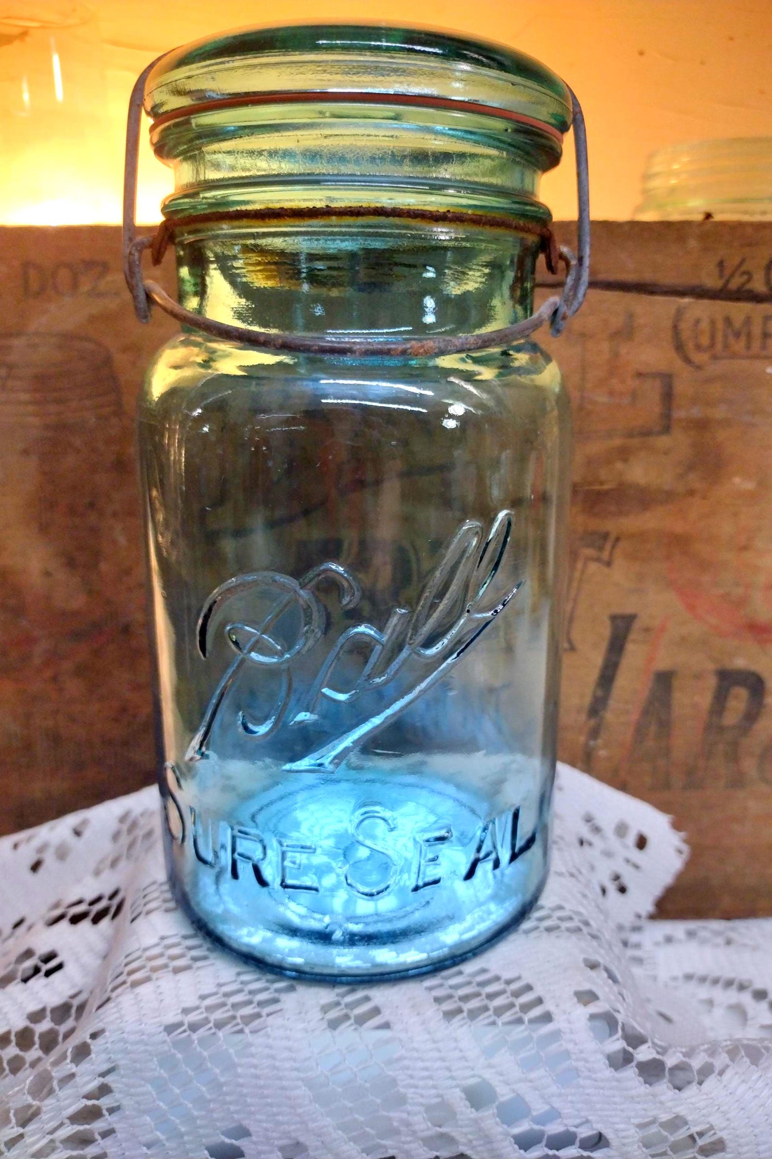 Antique Ball Sure Seal 2 Wide Mouth IMPERFECT Quart Sized Ball Blue Jar ...