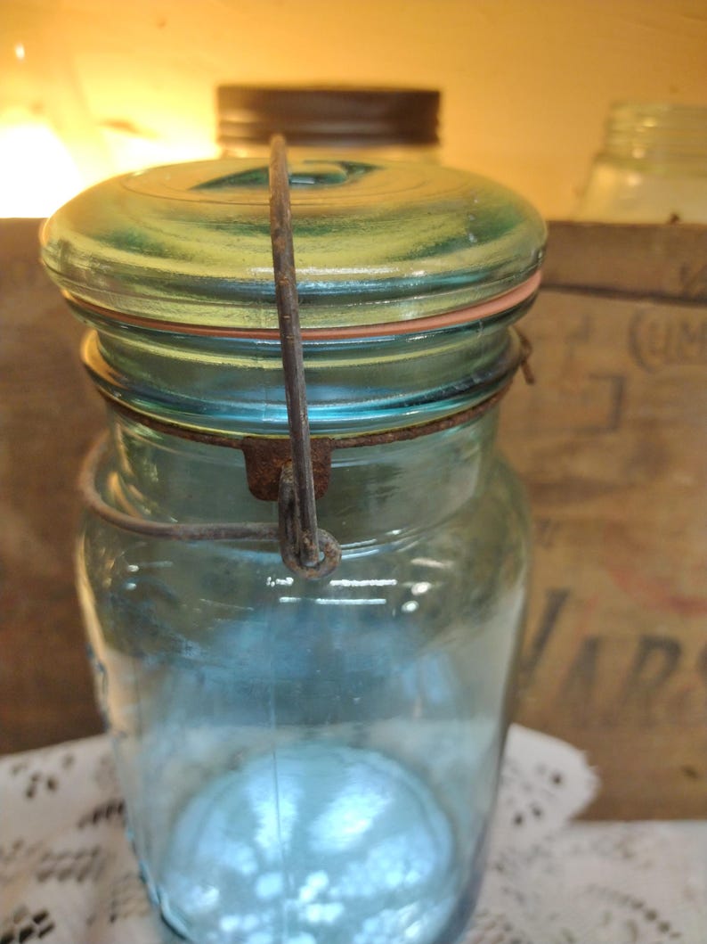 Antique Ball Sure Seal 2 Wide Mouth IMPERFECT Quart Sized Ball Blue Jar ...