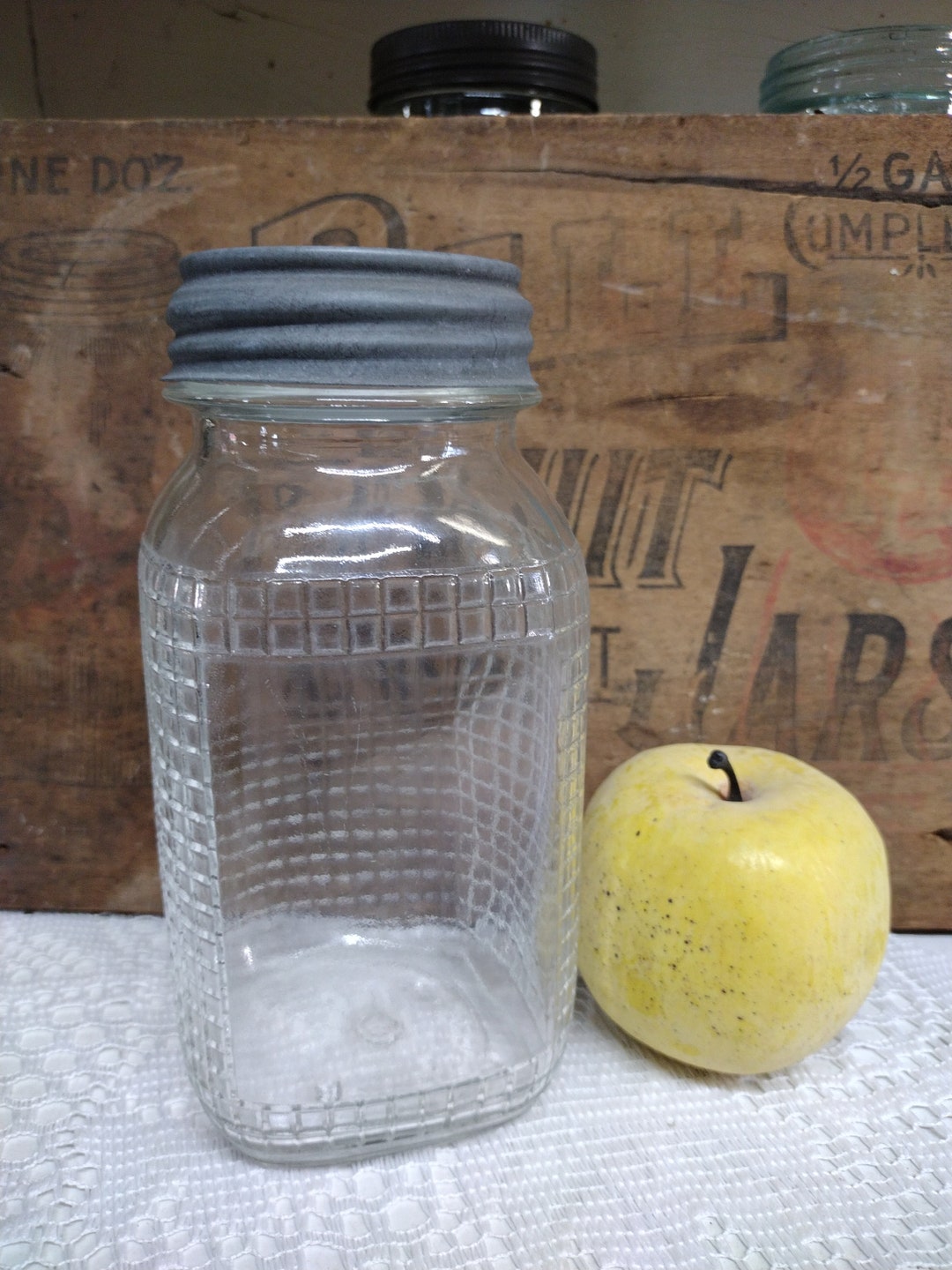 One Vintage IMPERFECT Clear Square Shaped Quart Sized Product or Coffee ...