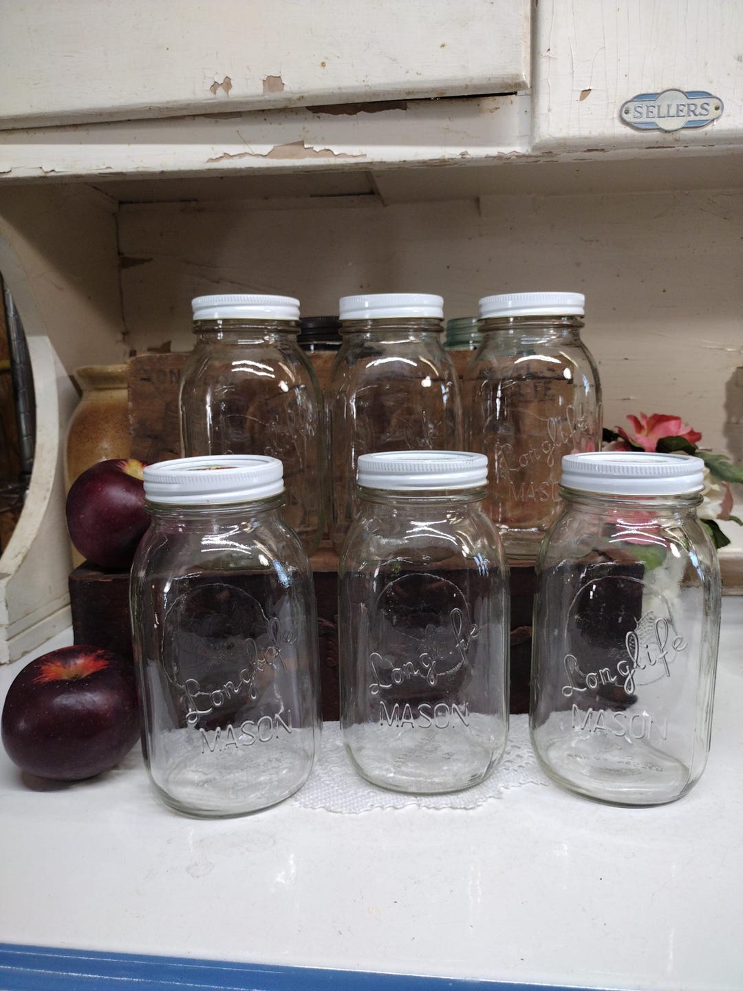 6 Vintage IMPERFECT Clear Quart Sized Longlife Mason Jars REGULAR or ...