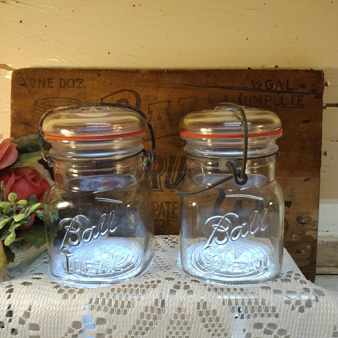 Two Vintage IMPERFECT Clear Ball Ideal Square Shaped Pint-sized Jars ...