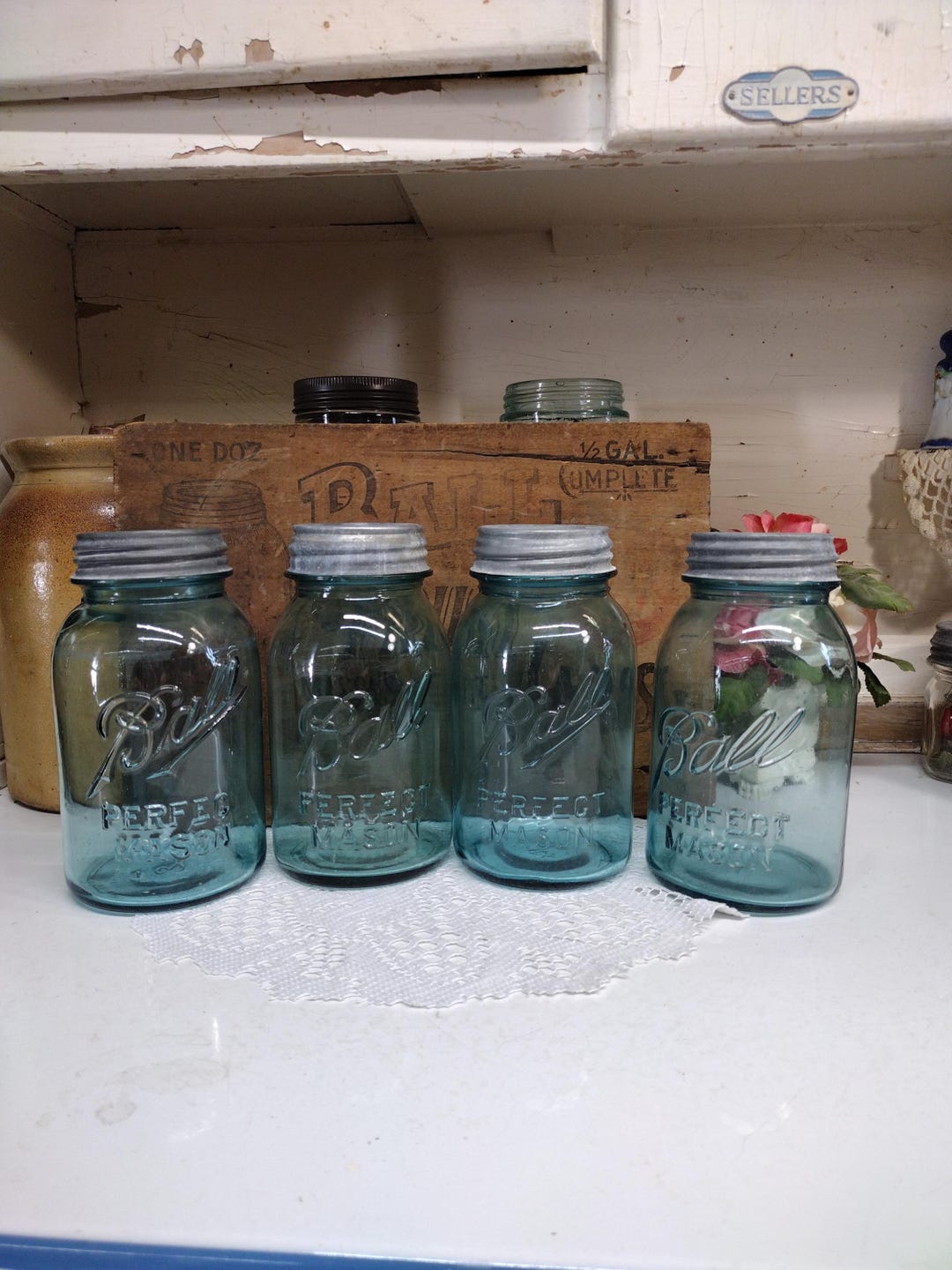 4 SCRATCH and DENT Aqua Colored Ball Perfect Mason Quart Sized Jars ...