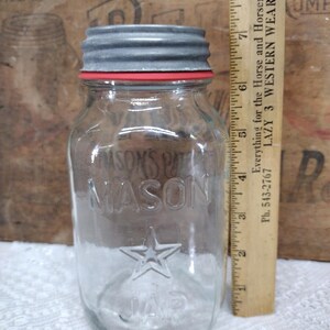 One Vintage IMPERFECT Clear Quart Sized Mason Star Jar With Rustic ...