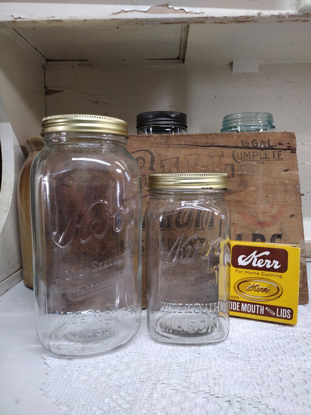 2 Vintage IMPERFECT Kerr Self Sealing Wide Mouth Mason Jars Half Gallon ...