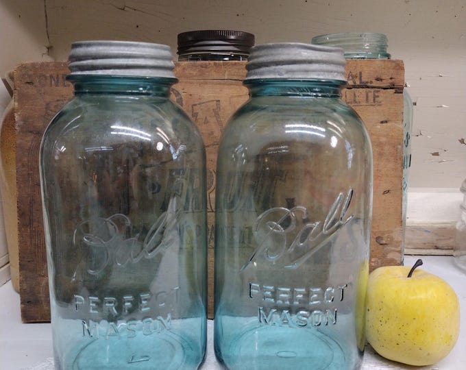 Two Vintage IMPERFECT Aqua Blue Ball Perfect Mason Half Gallon Sized ...