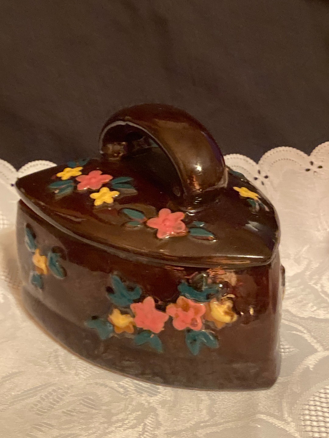 Vintage Iron Shaped Brown Pottery Trinket Box 1950s FREE SHIPPING - Etsy