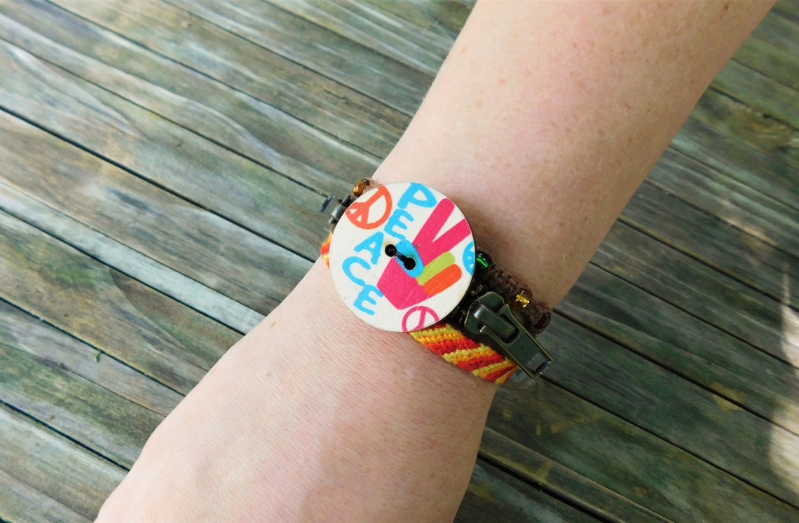 Steampunk Peace Button Surfer Bracelet - Etsy