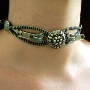 Silver Industrial Button Zipper Choker - Etsy