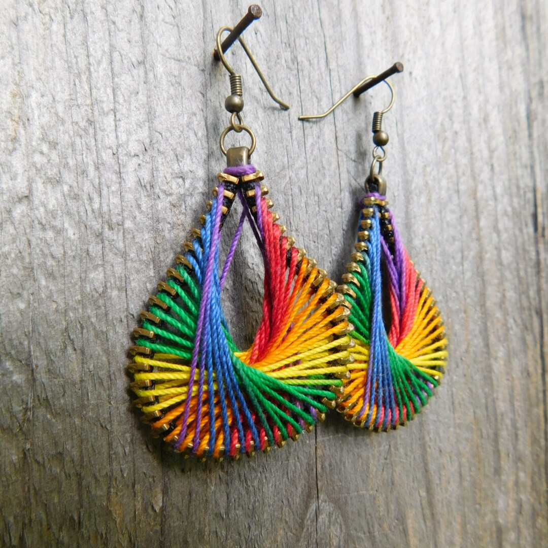 Rainbow Peruvian Thread Zipper Earrings - Etsy
