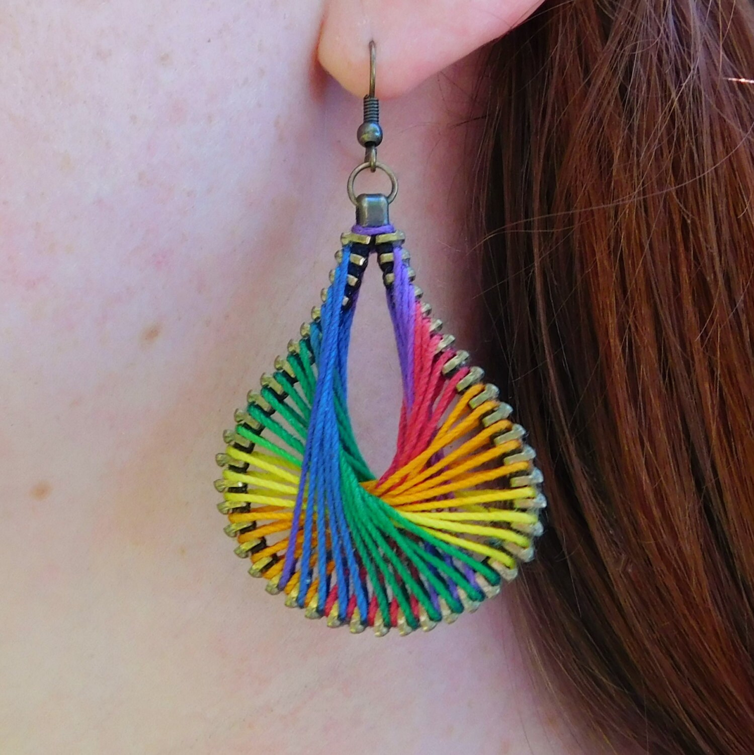 Rainbow Peruvian Thread Zipper Earrings | Etsy