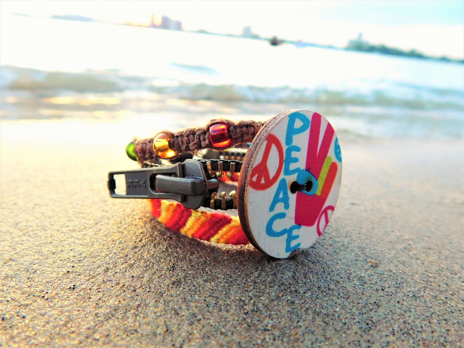 Steampunk Peace Button Surfer Bracelet - Etsy