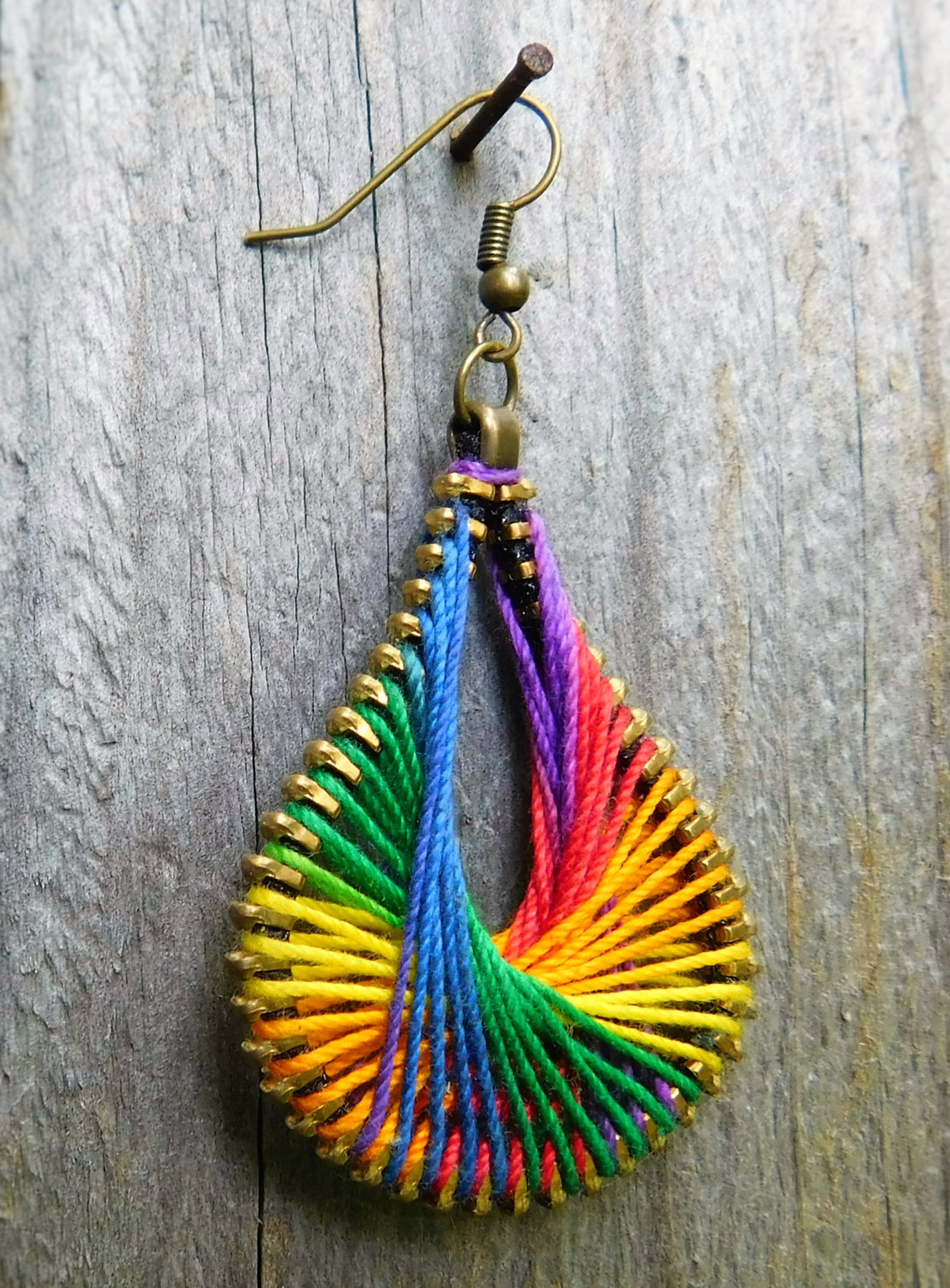 Rainbow Peruvian Thread Zipper Earrings - Etsy New Zealand