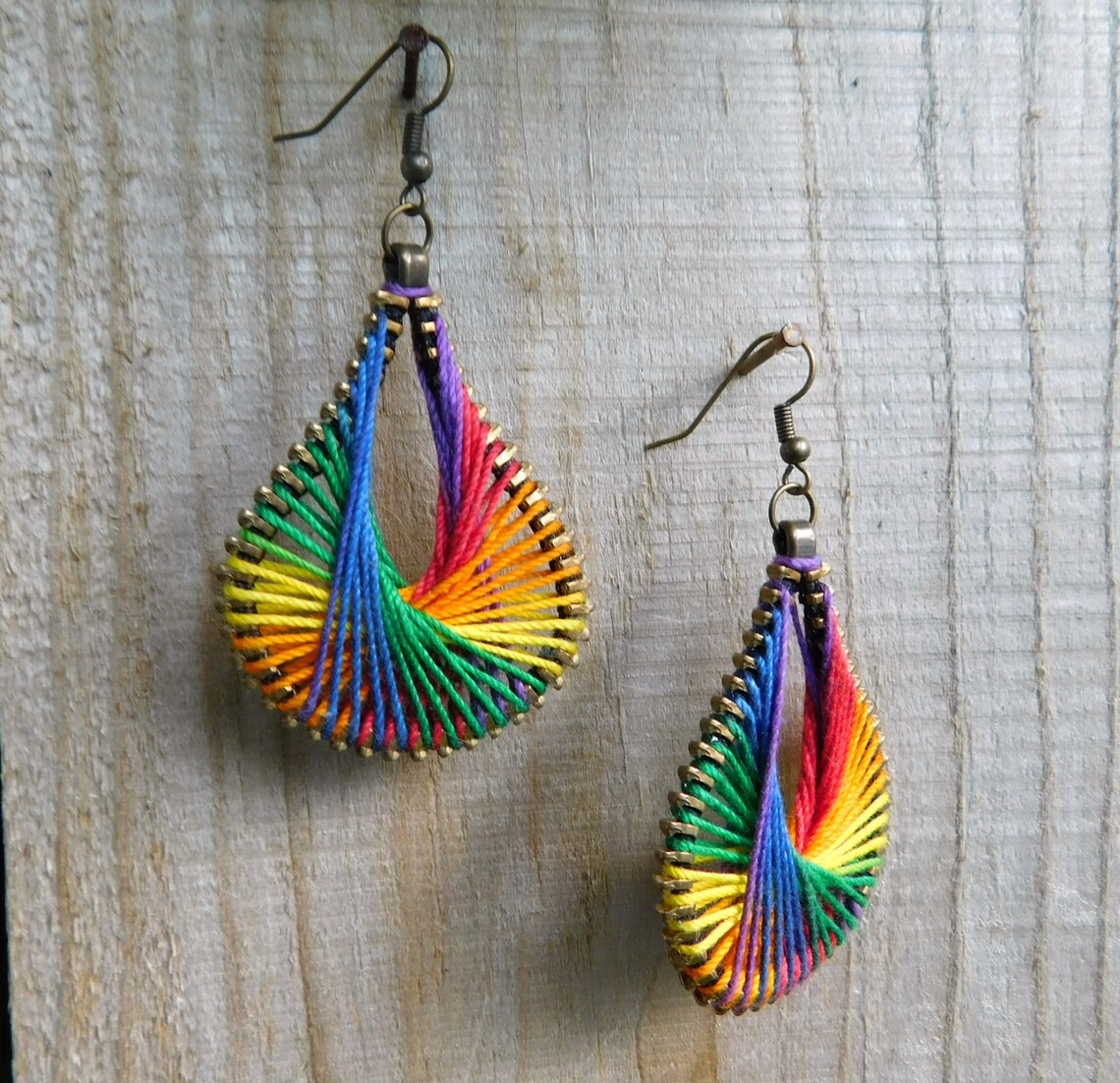 Rainbow Peruvian Thread Zipper Earrings | Etsy