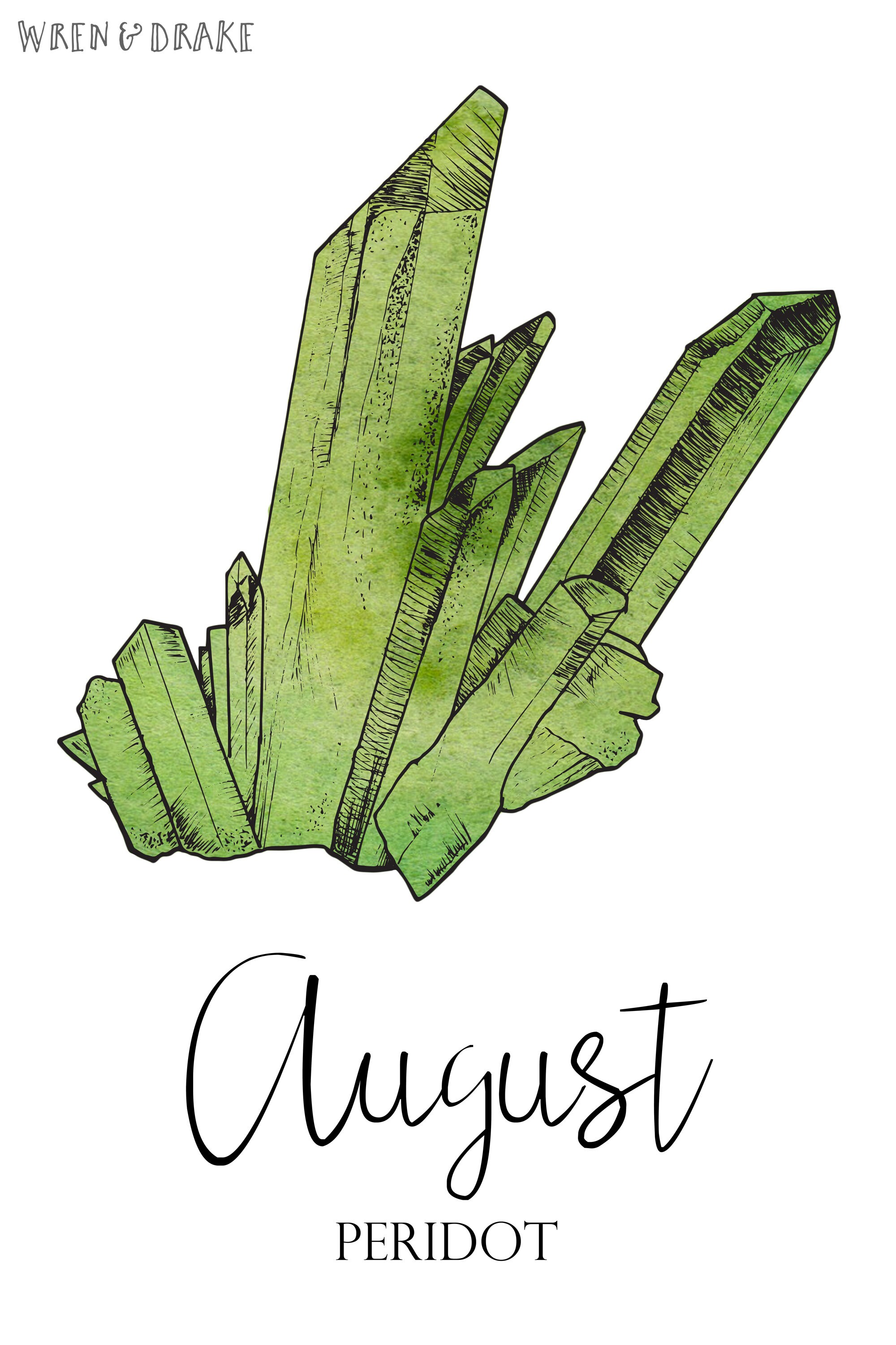 Birthstone, August, Instant Download, Peridot, Printable, Watercolor ...
