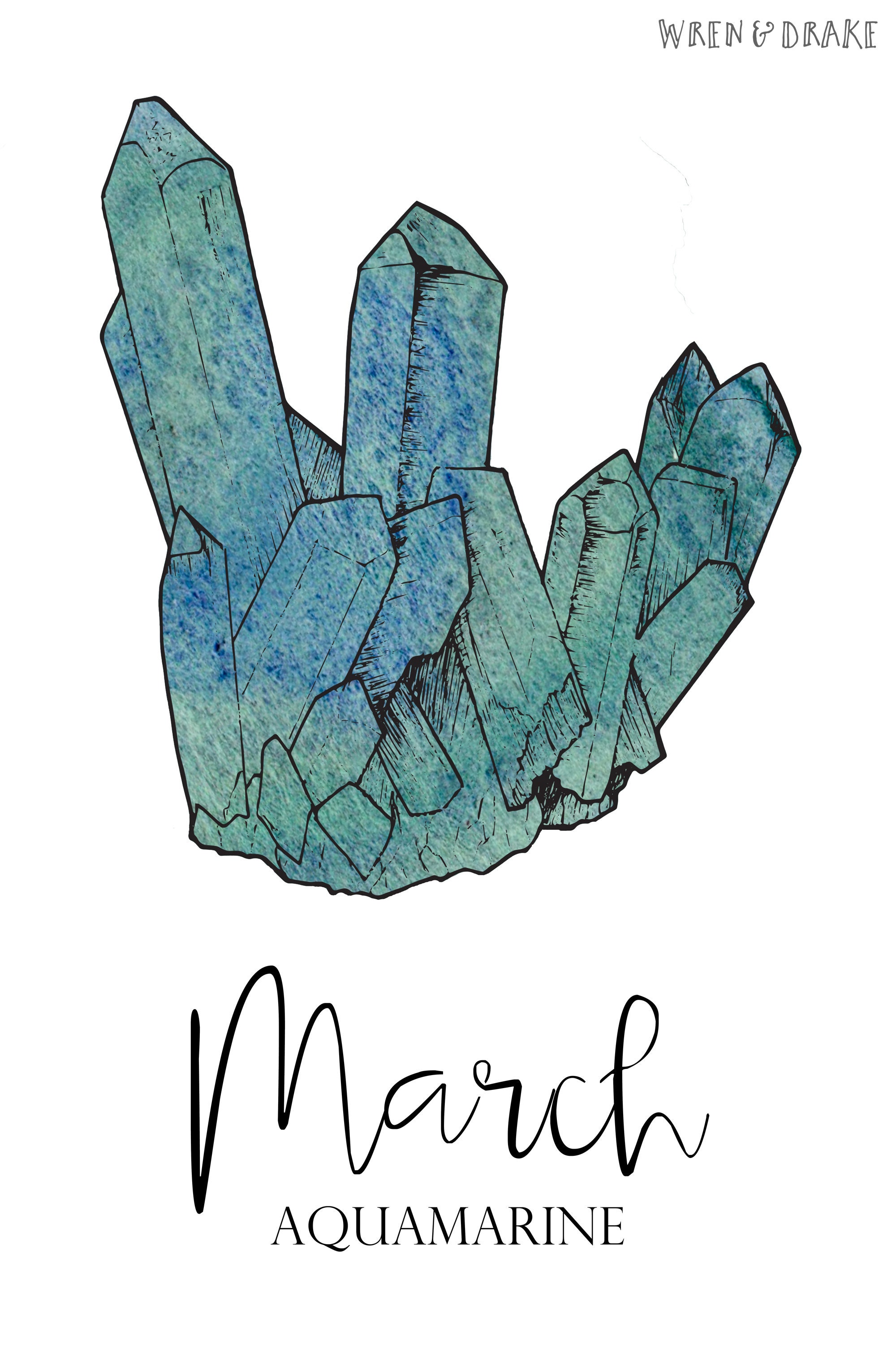 Birthstone, March, Instant Download, Aquamarine, Printable, Watercolor ...
