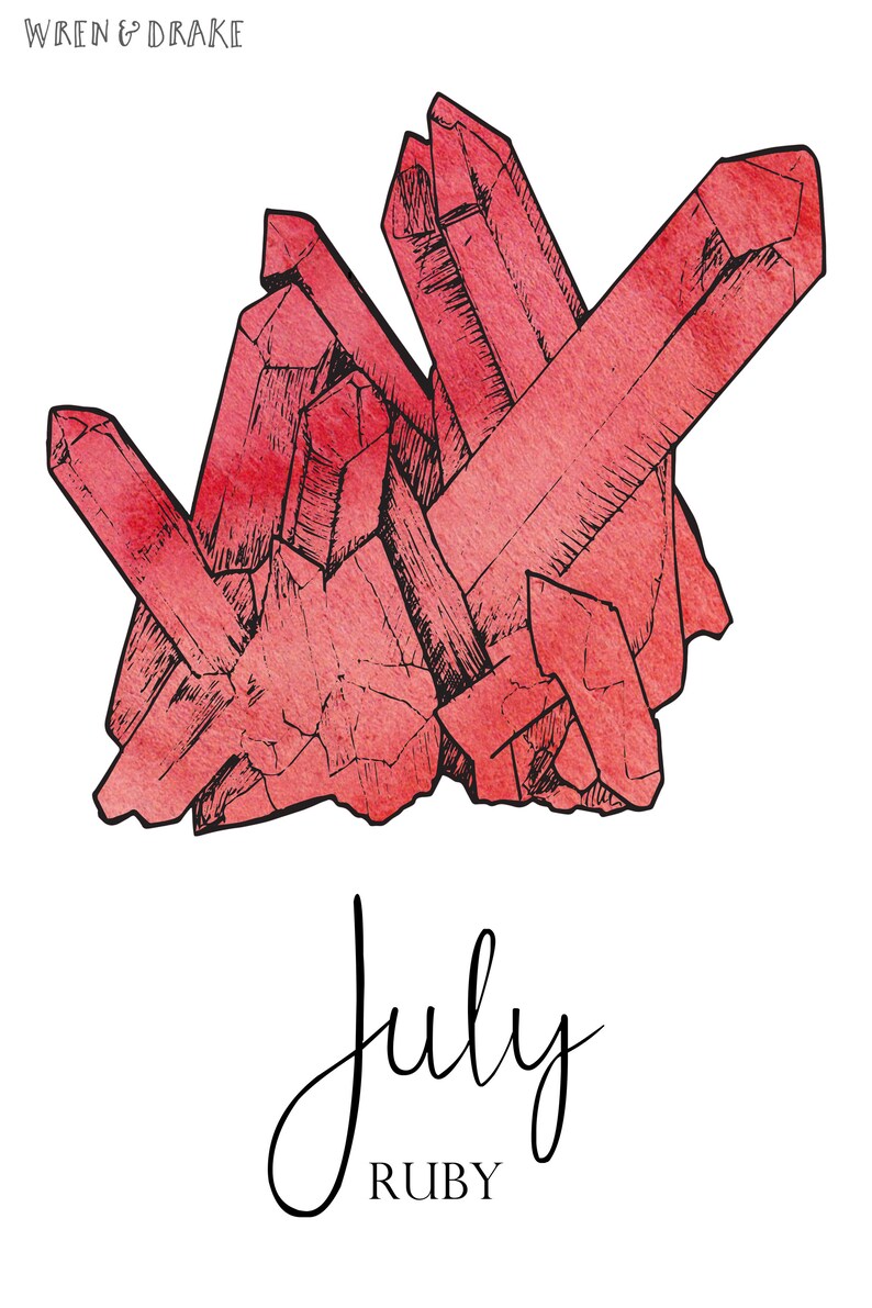 Birthstone, July, Instant Download, Ruby, Printable, Watercolor ...