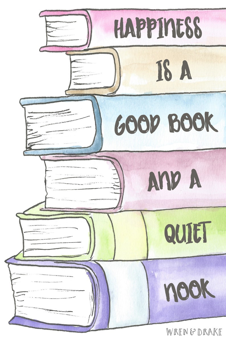 Books, Stacked, Quote, Watercolor, Reading, Digital, Instant Download ...