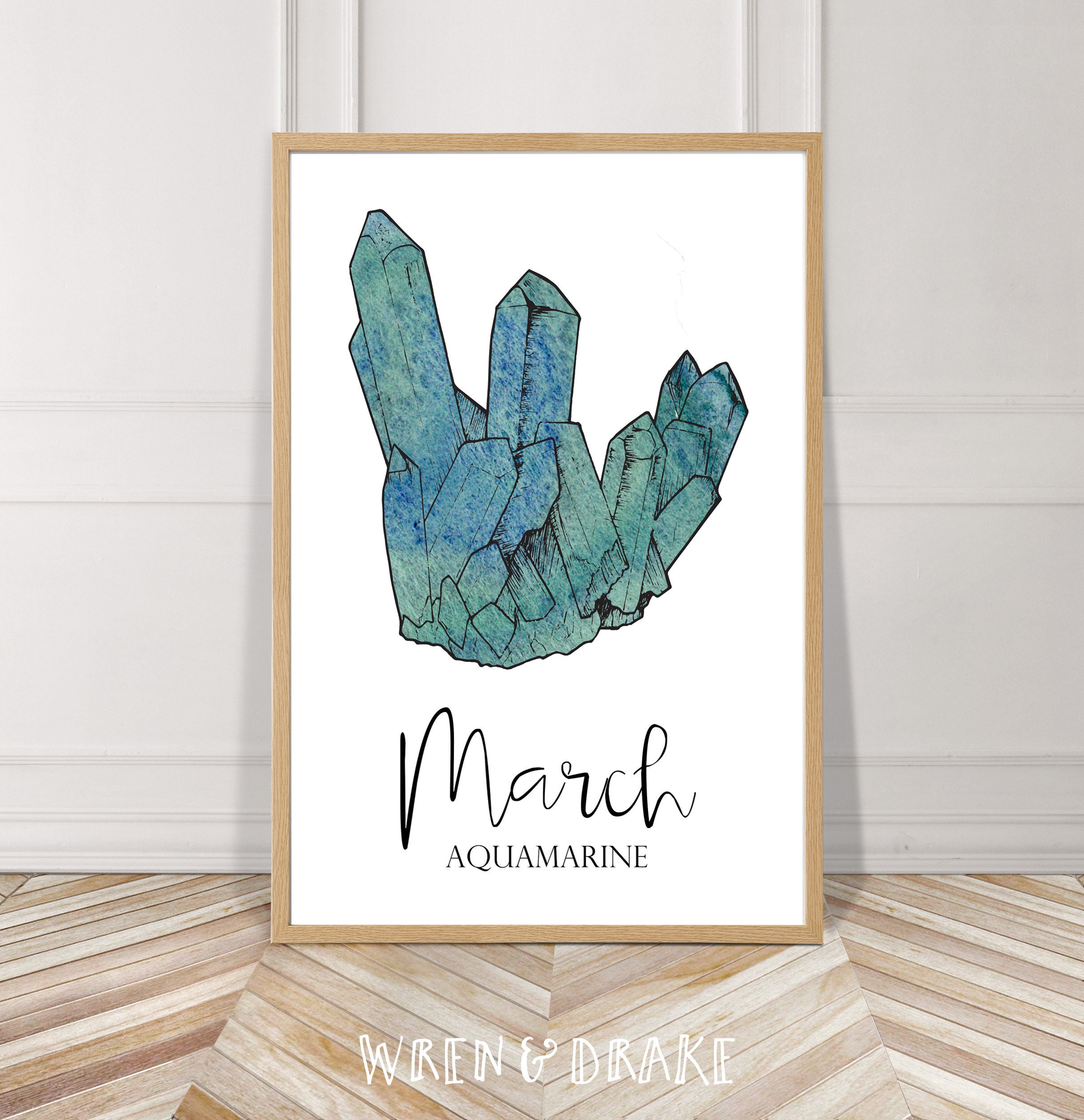 Birthstone, March, Instant Download, Aquamarine, Printable, Watercolor ...
