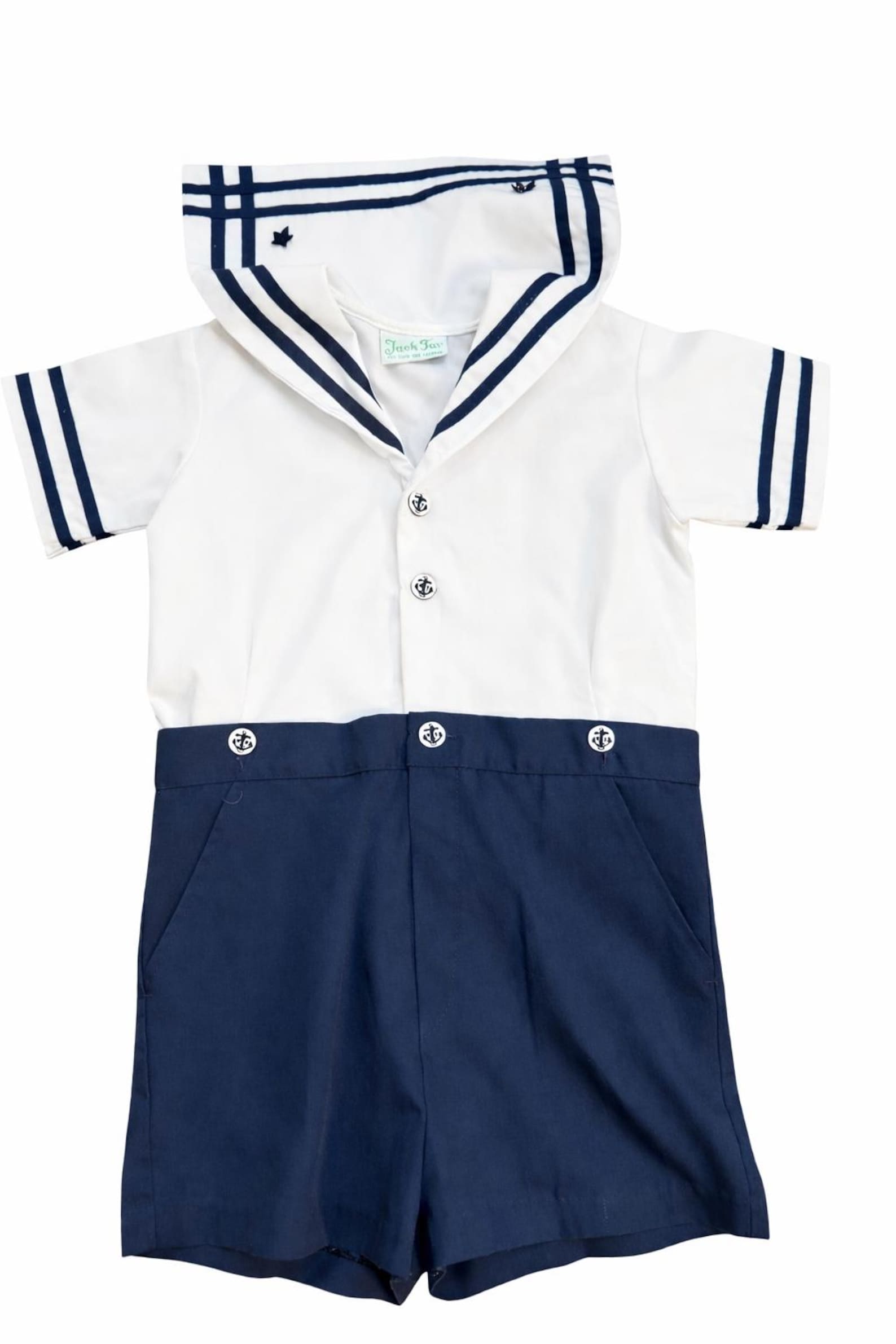Vintage 1950s Jack Tar Sailor Romper Set | Nautical Navy & White Anchor ...