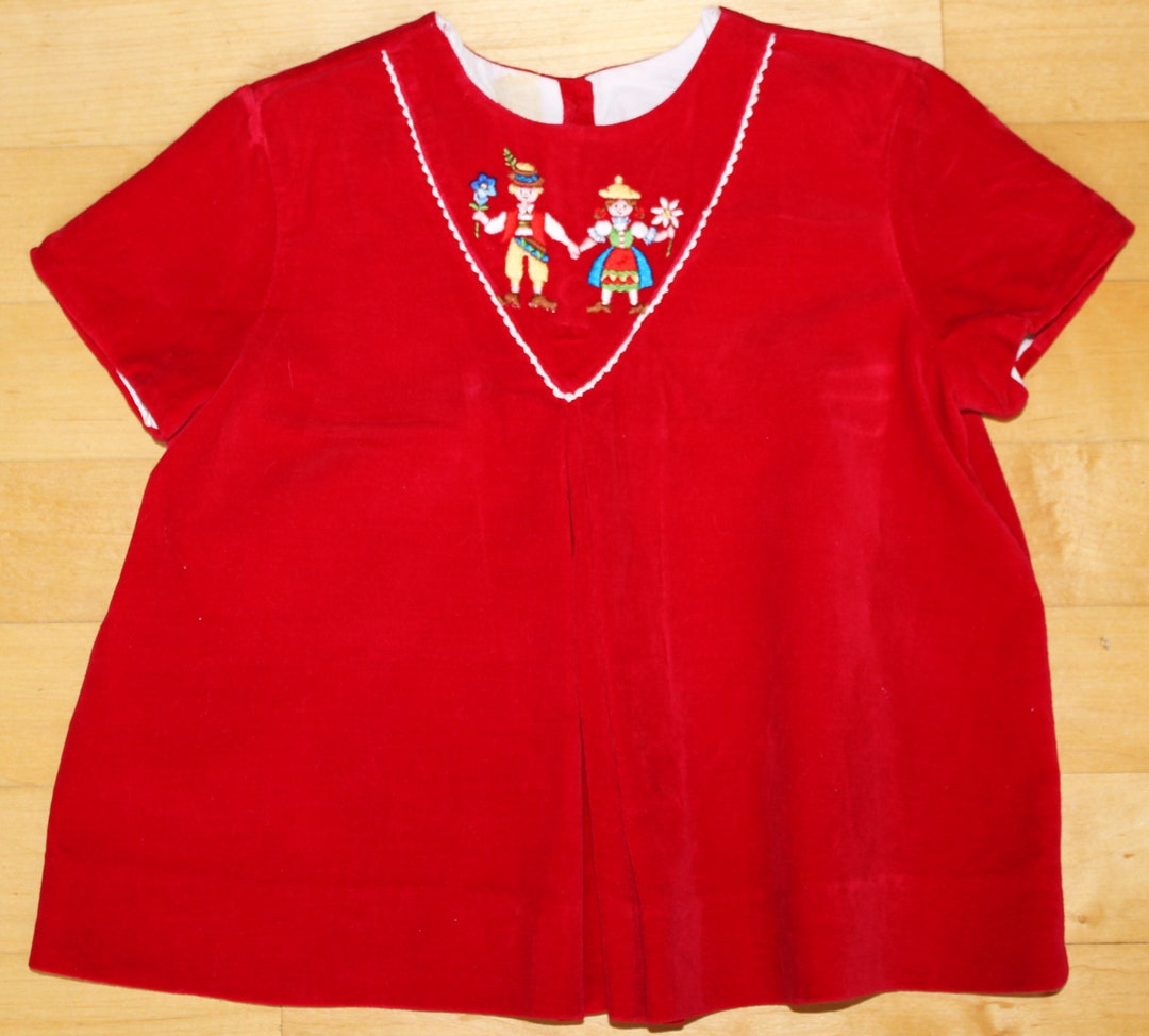 VTG 1960s Atkins Red Hand Embroidered Swiss Made Cotton Euro ...