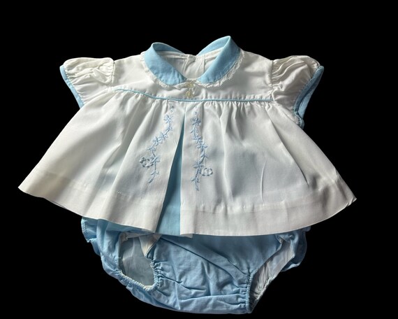 1960s NB or Doll White Diaper Dress w/Ruffled Rumba D… - Gem