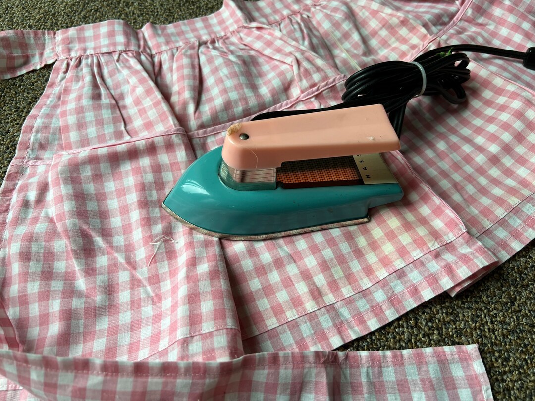Curated Little Girls Playset/pink Gingham Apron With Pockets and Collectible Toy Nassau Iron - Etsy
