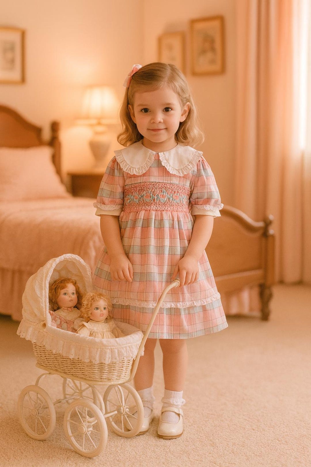 Cute Spring Dress Window Pane Pastels White Collar and White Cuffs ...