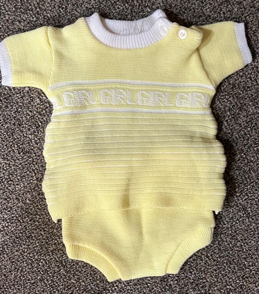 VTG 80s Yellow Acrylic Knit 2-piece Large Doll or Baby "girl Diaper Set ...