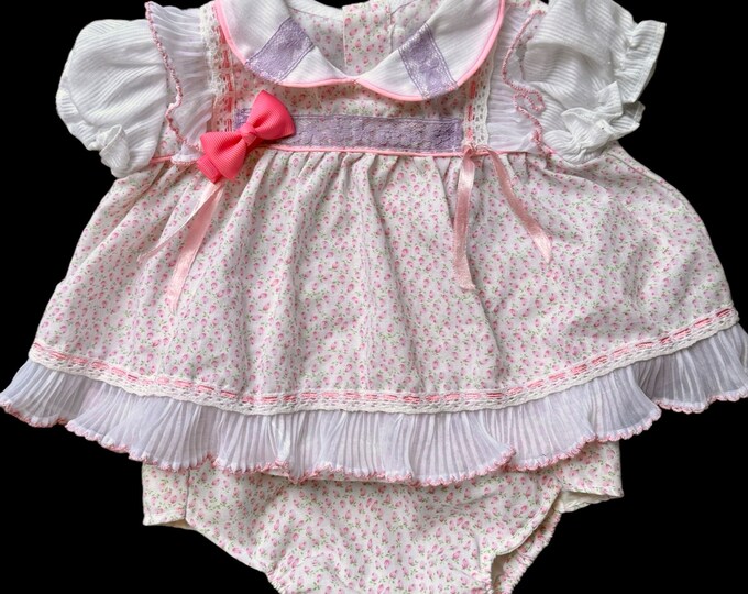 VTG Darling Pink & White Frilly/print Baby Doll Diaper Dress Set M-L ...