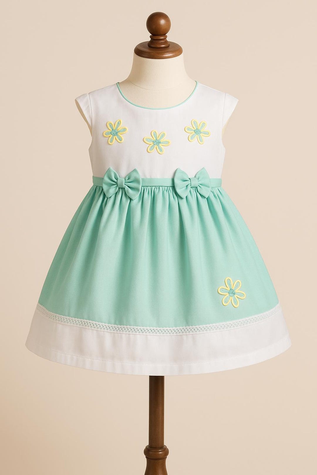 VTG Spring Aqua W/ White Bodice and Trim Flared Dress With Under Slip ...