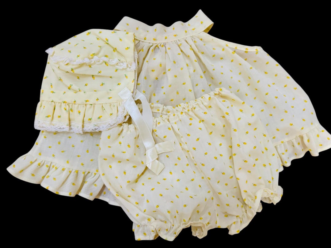 VTG 1960s Fawn Togs Three Piece Yellow Sundress Set W/bonnet Baby or ...