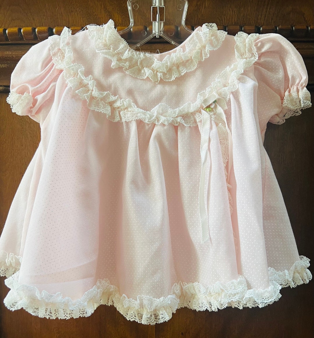 VTG Pink Frilly Lace Trimmed Diaper Dress for Baby or Large Doll SZ 0 ...