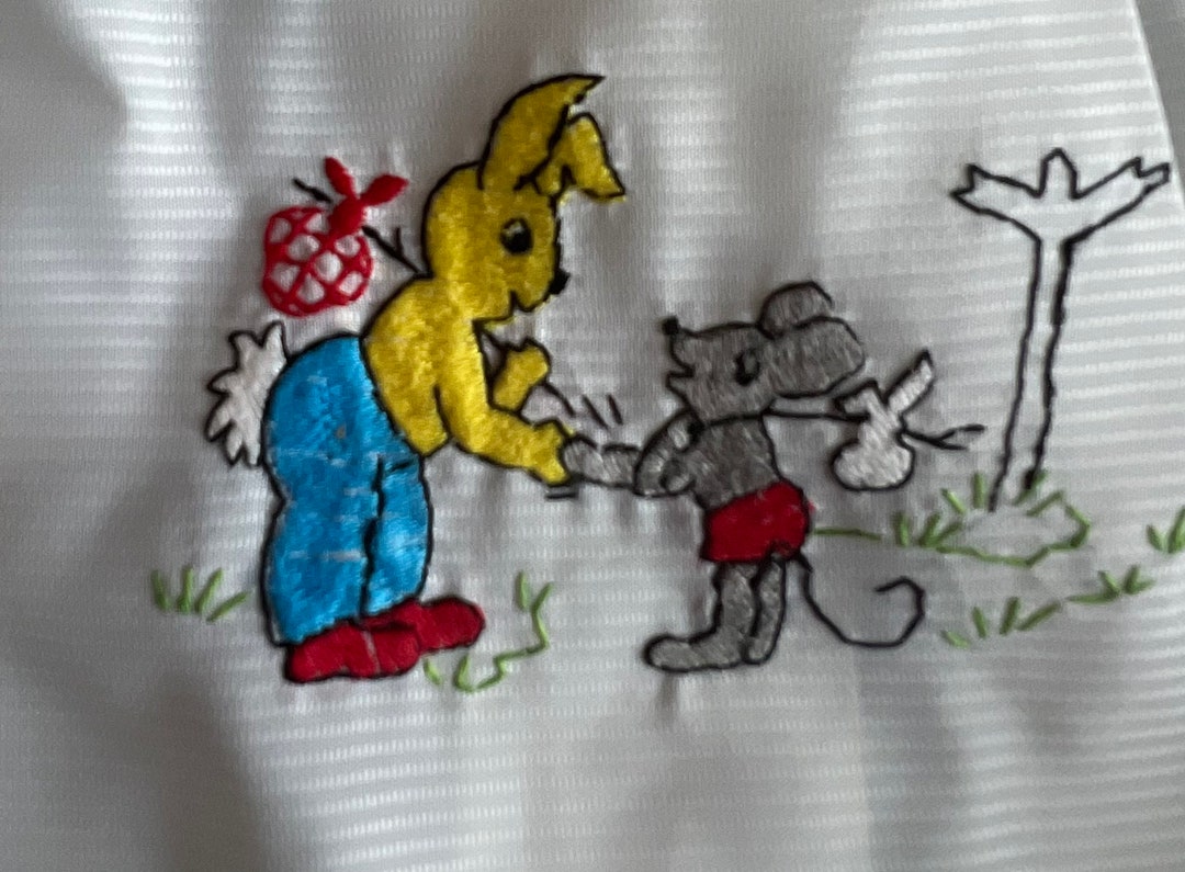 1940's Unique Terylene Diaper Topper W/embroidered Bunny and Mouse ...