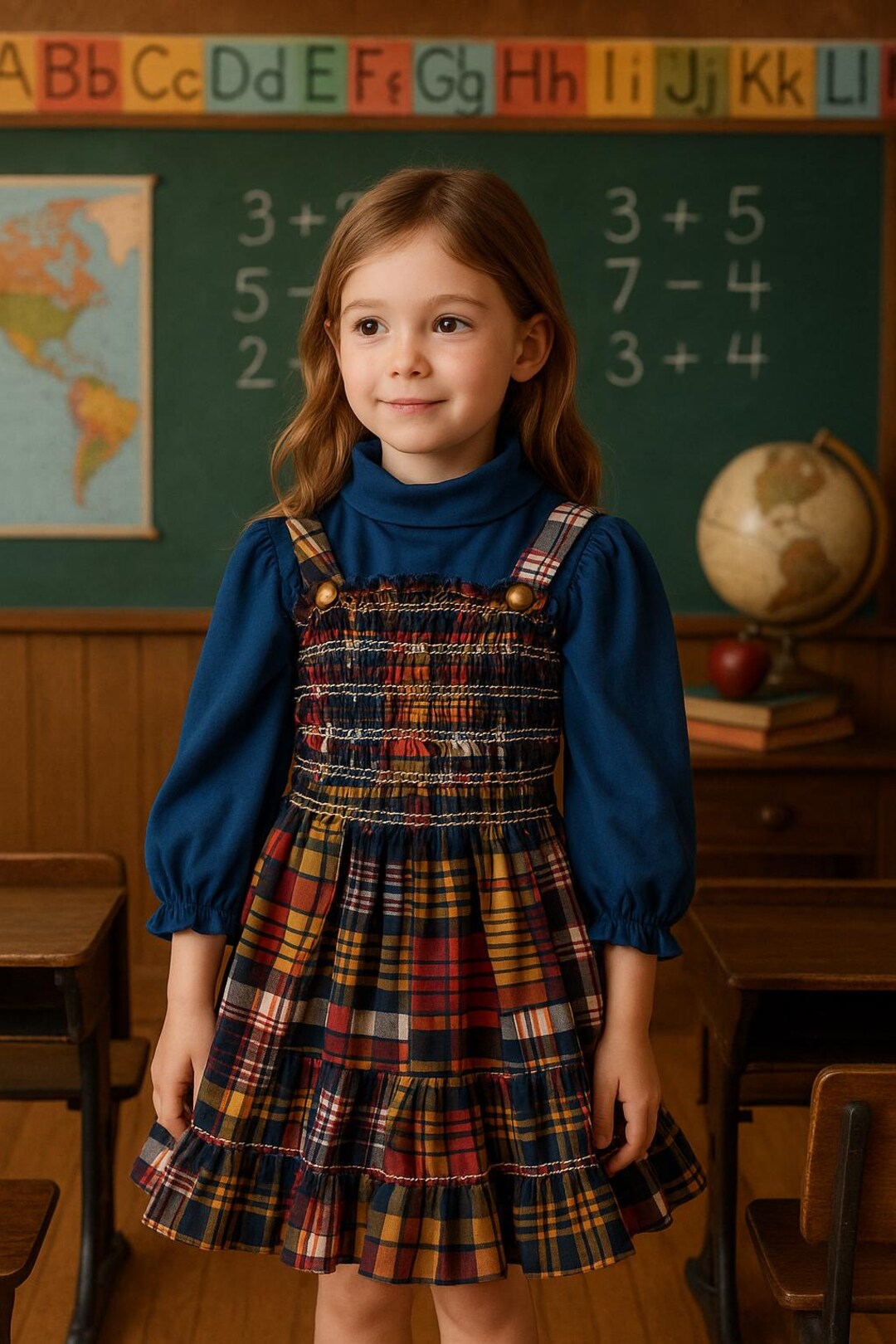Vintage 1970s Arlene Airomé Girls Jumper Dress Sz 6-7 | Plaid Smocked ...
