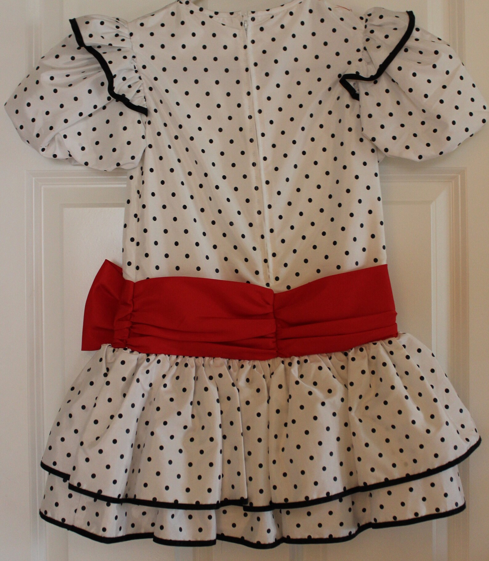 VTG 1980s Dorissa Fancy Party Drop Waist Dress White Black Dots Red ...