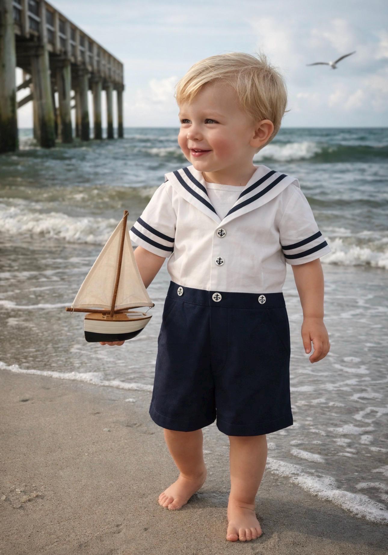 Vintage 1950s Jack Tar Sailor Romper Set | Nautical Navy & White Anchor ...