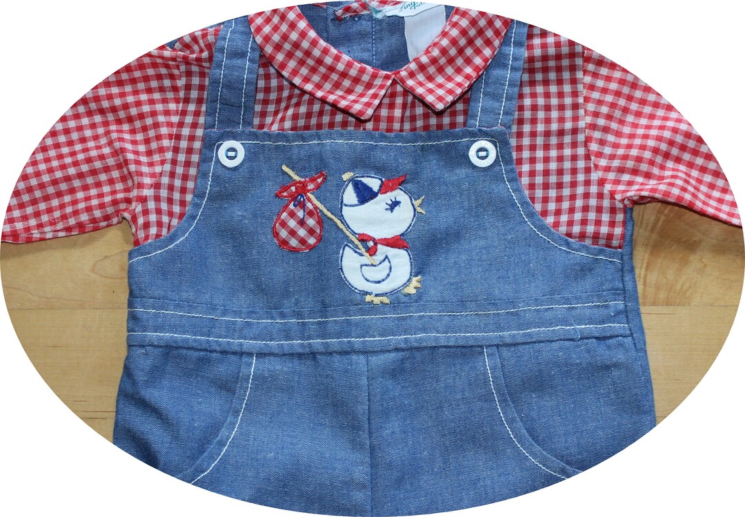 VTG 1960 Tiny Tots Lil Duck Play Set - Denim Blue Coverall Red Checked ...