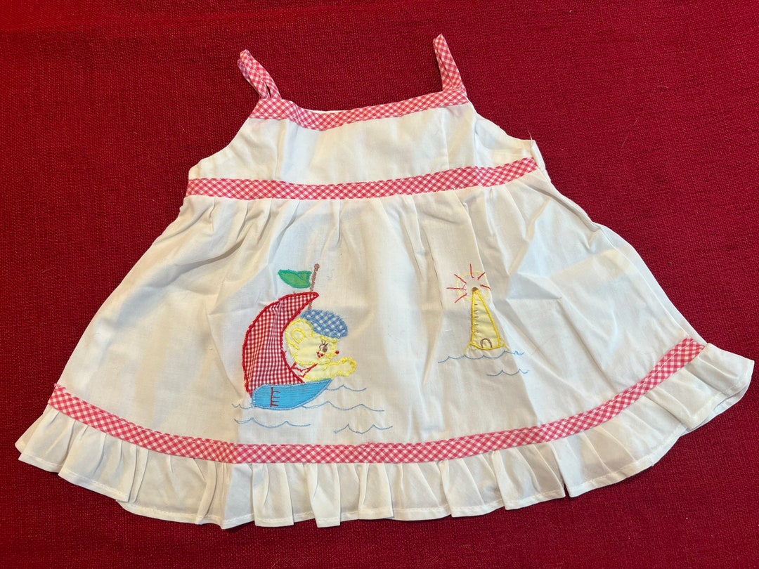 VTG White Toddler Sundress W/sailing and Lighthouse Embellishment ...