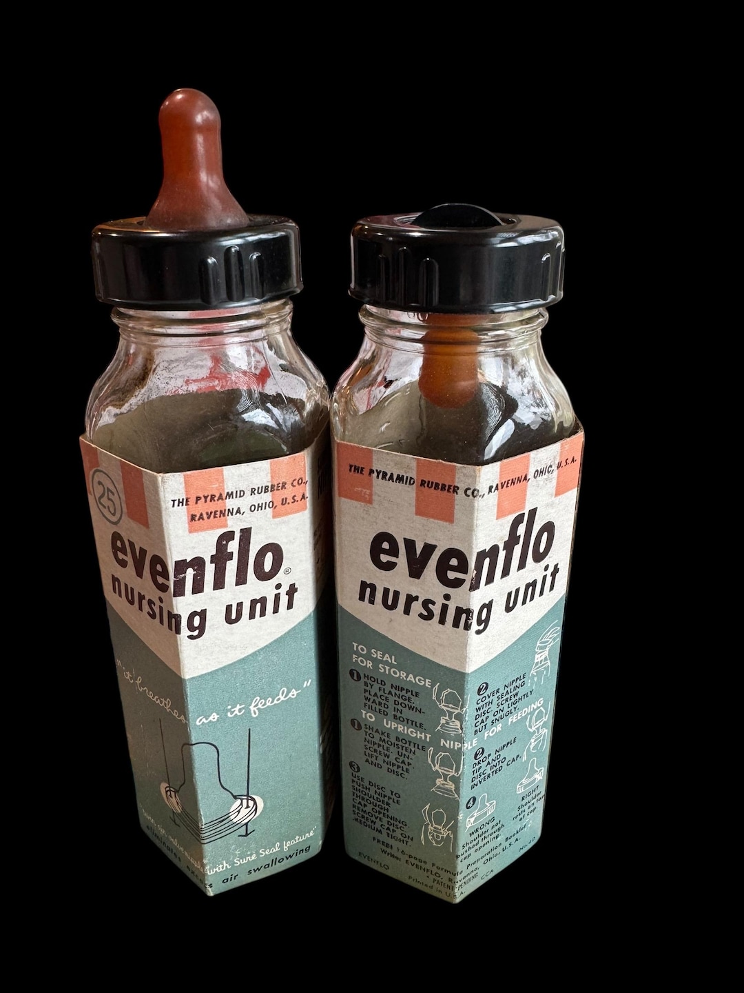 Vintage 1950s Evenflo Nursing Unit Glass Baby Bottles | Original Boxes ...