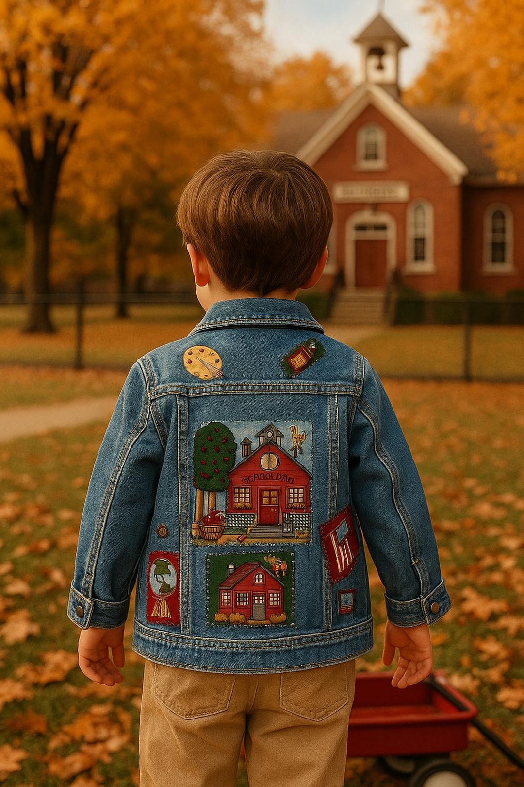 Vintage Upcycled Denim Jacket With Schoolhouse Decals | Size 3T | Cute ...