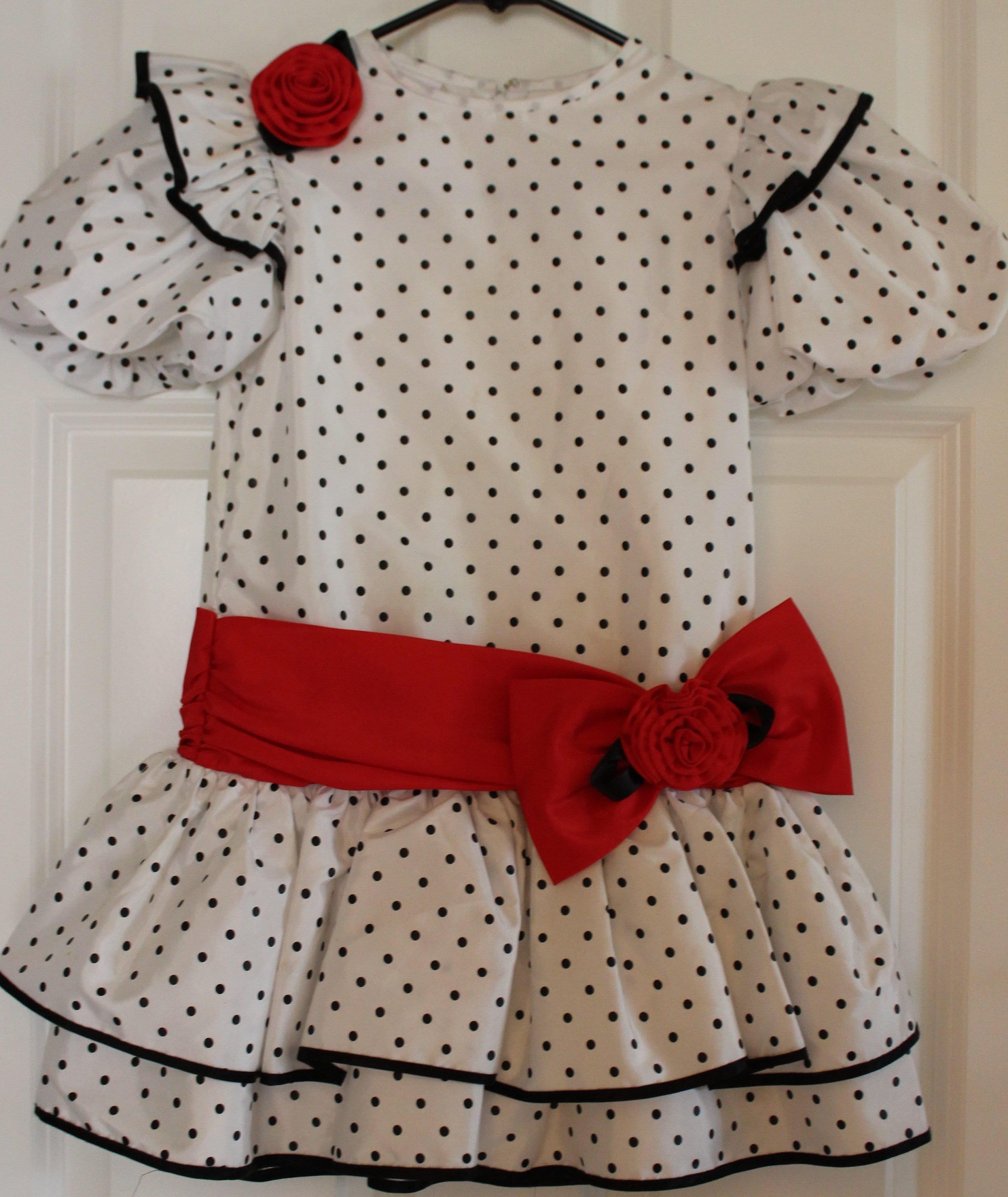 VTG 1980s Dorissa Fancy Party Drop Waist Dress White Black Dots Red ...