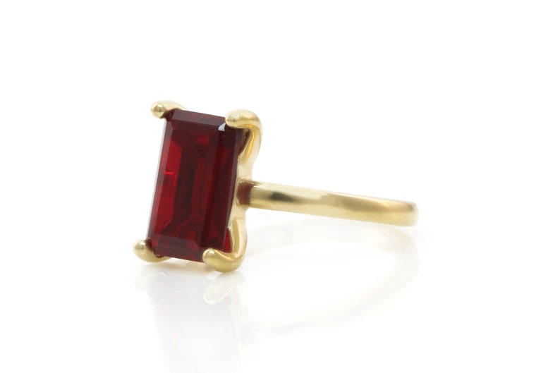 Gold Garnet Rectangle Ring 14k Solid Gold Garnet Ring - Etsy